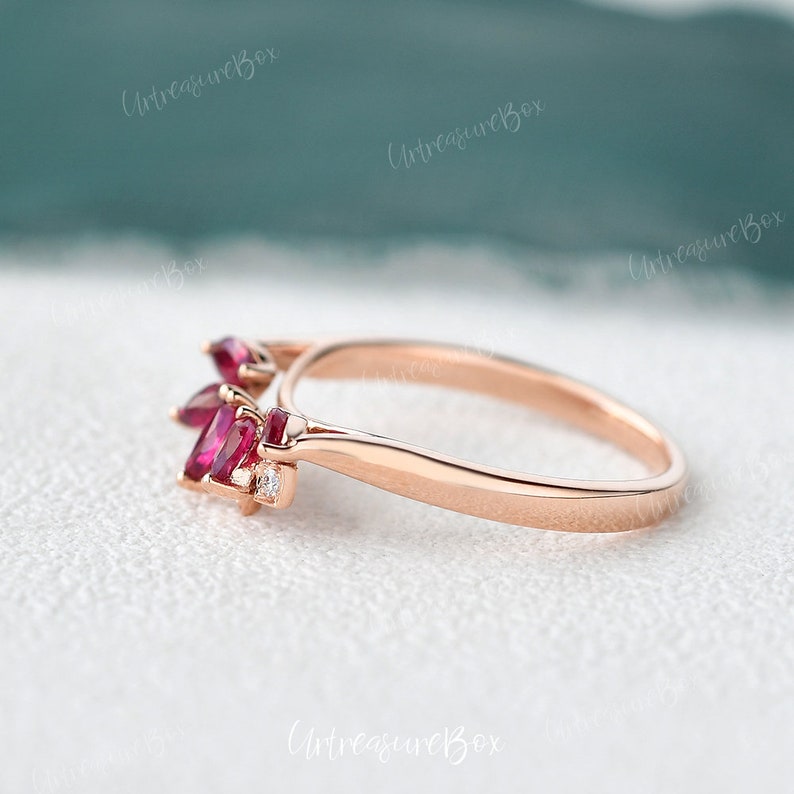 Unique Marquise Ruby Wedding Band Rose Gold Women Ring - Etsy