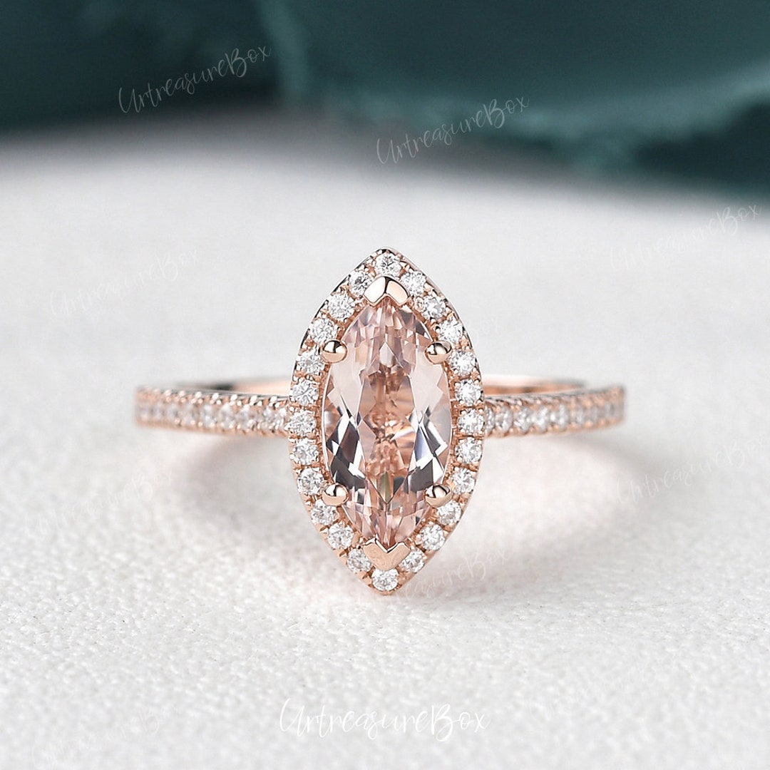 Marquise Shape Morganite Engagement Ring Vintage Rose Gold Art Deco ...