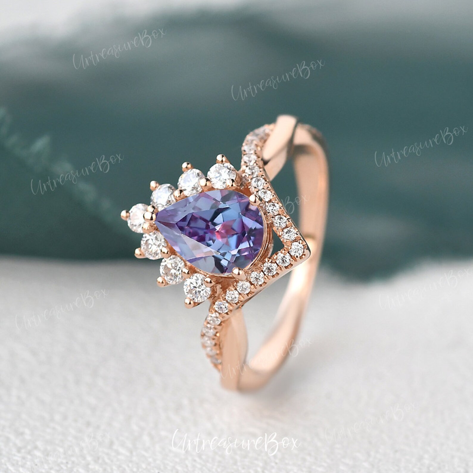 Infinity Ring Lab Alexandrite Engagement Ring Vintage Rose - Etsy