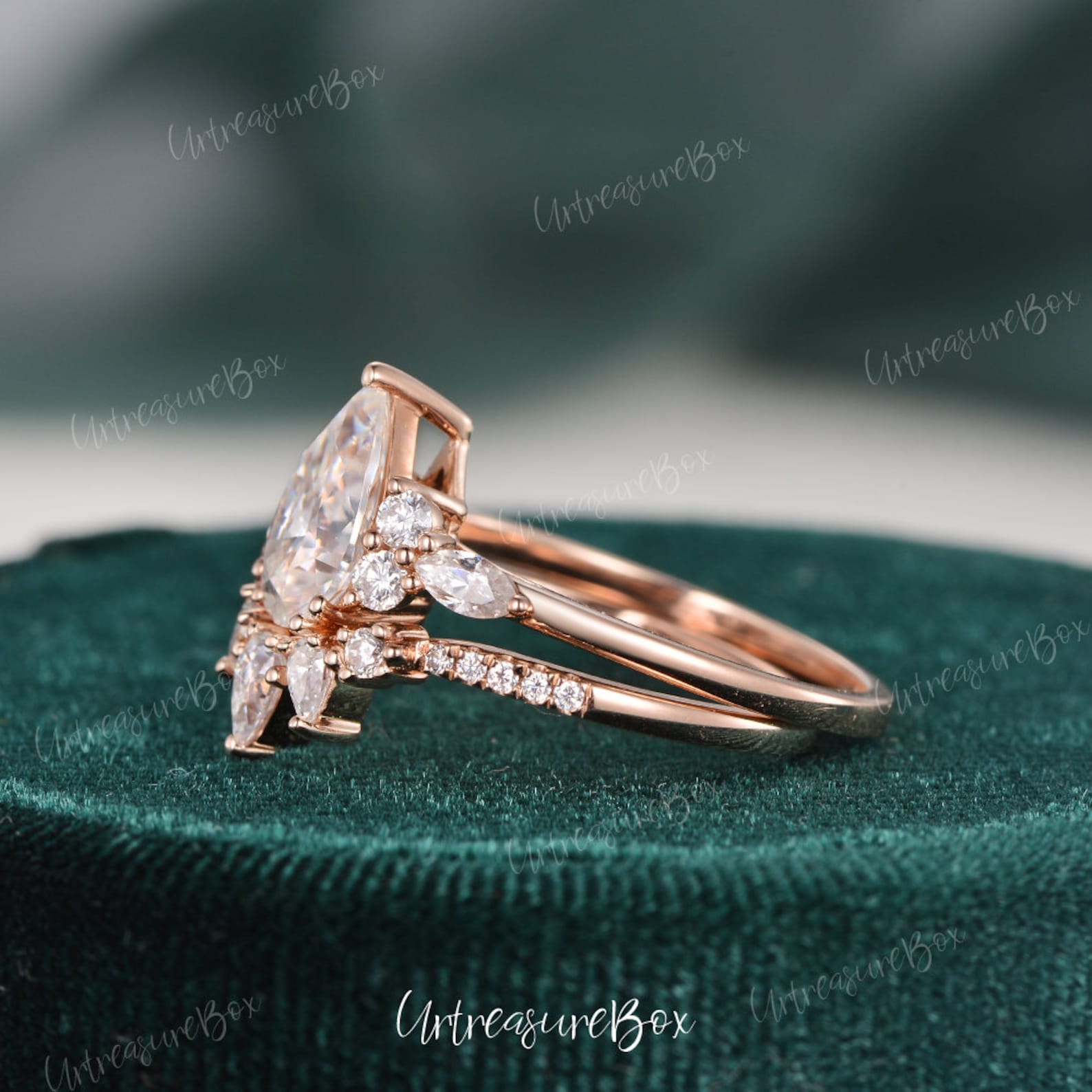 Cluster Moissanite Engagement Ring Set Vintage Rose Gold - Etsy
