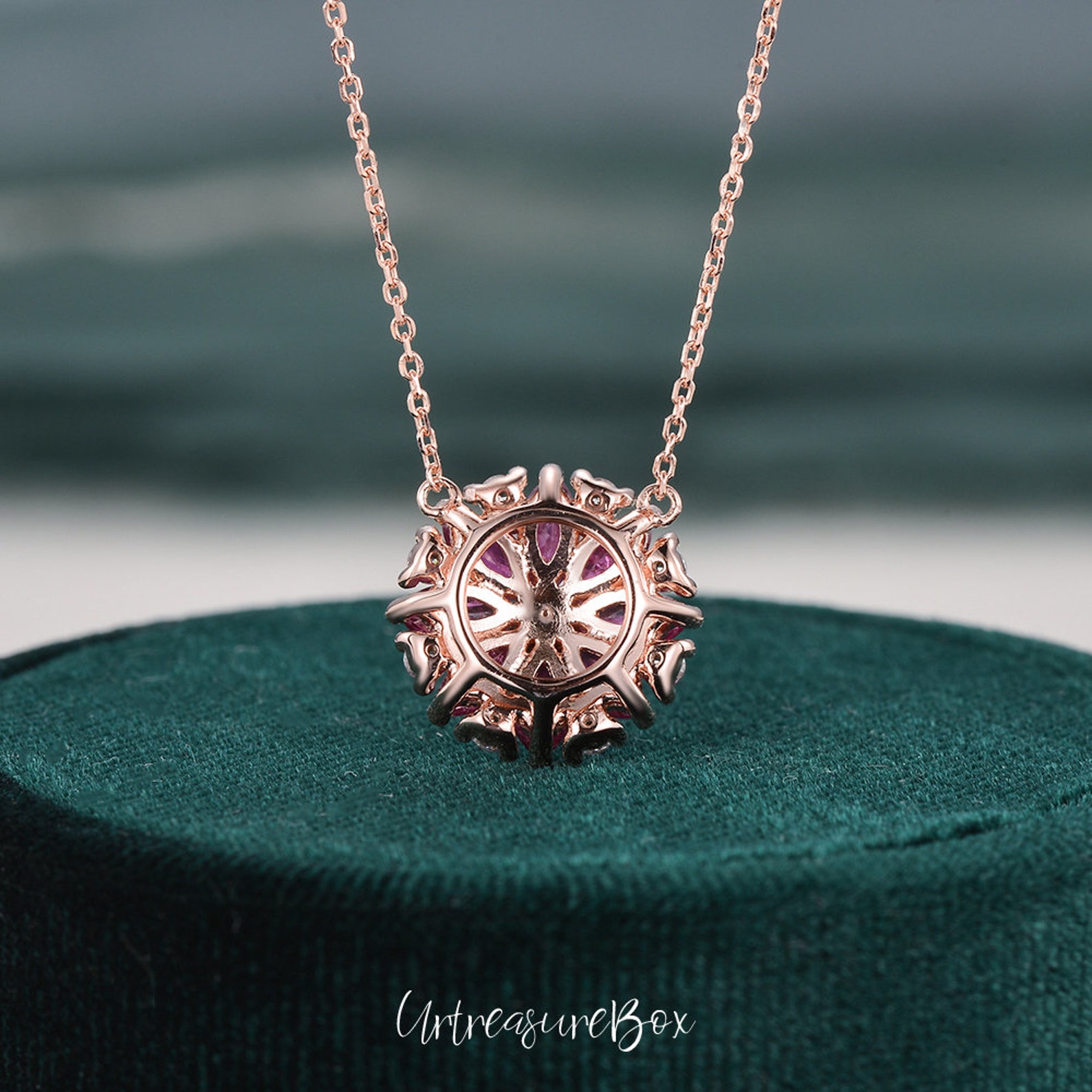 Marquise Ruby Necklace Lab Ruby Pendant Rose Gold Cluster Vintage ...