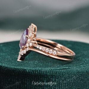 Lab Created Alexandrite Engagement Ring Sets Rose Gold Pear Cut Bridal ...