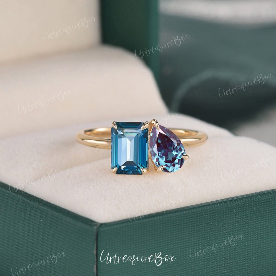 Toi Et Moi Ring London Blue Topaz and Alexandrite Wedding Ring Emerald ...