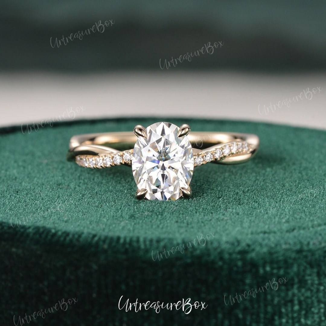 2ct Moissanite Twisted Engagement Ring Shaped Choice Twist Band Ring Vintage 14K Solid Gold ...