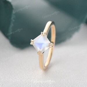 Princess Cut Moonstone Engagement Ring Unique Stacking Ring Yellow Gold ...