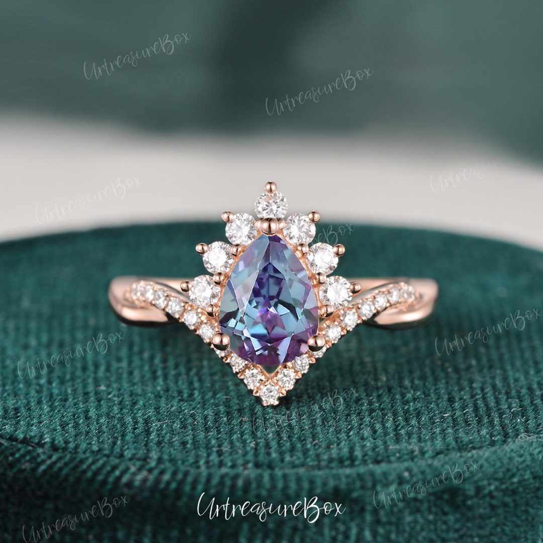 Infinity Ring Lab Alexandrite Engagement Ring Vintage Rose Gold Bridal ...
