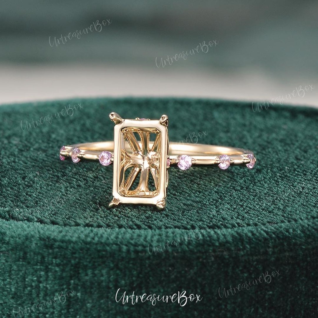 Custom Semi Mounting Ring Setting Yellow Gold Pink Sapphire Ring Claw ...