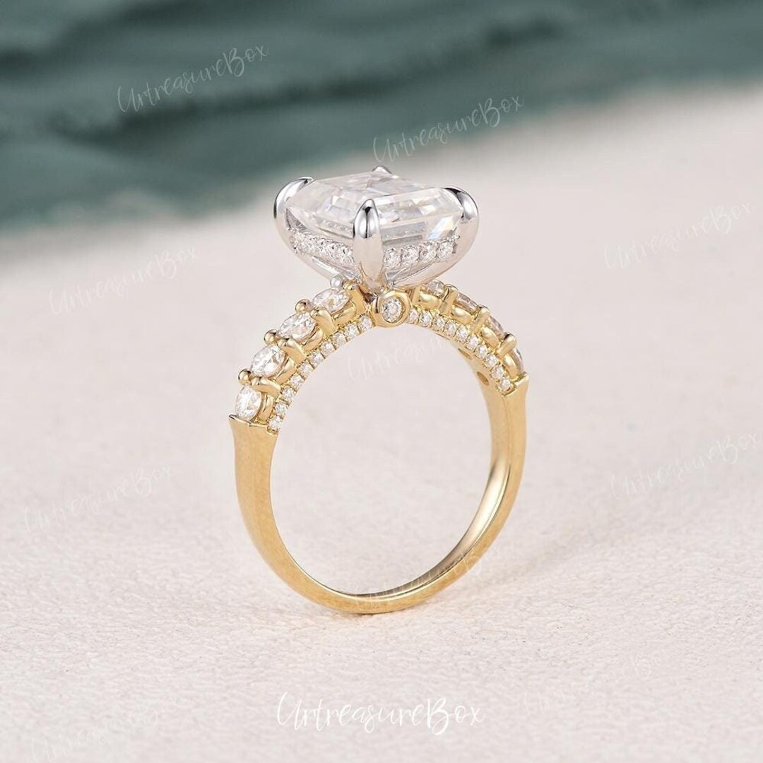 Hidden Halo 3ct Emerald Cut Engagement Ring Yellow Gold White Gold ...