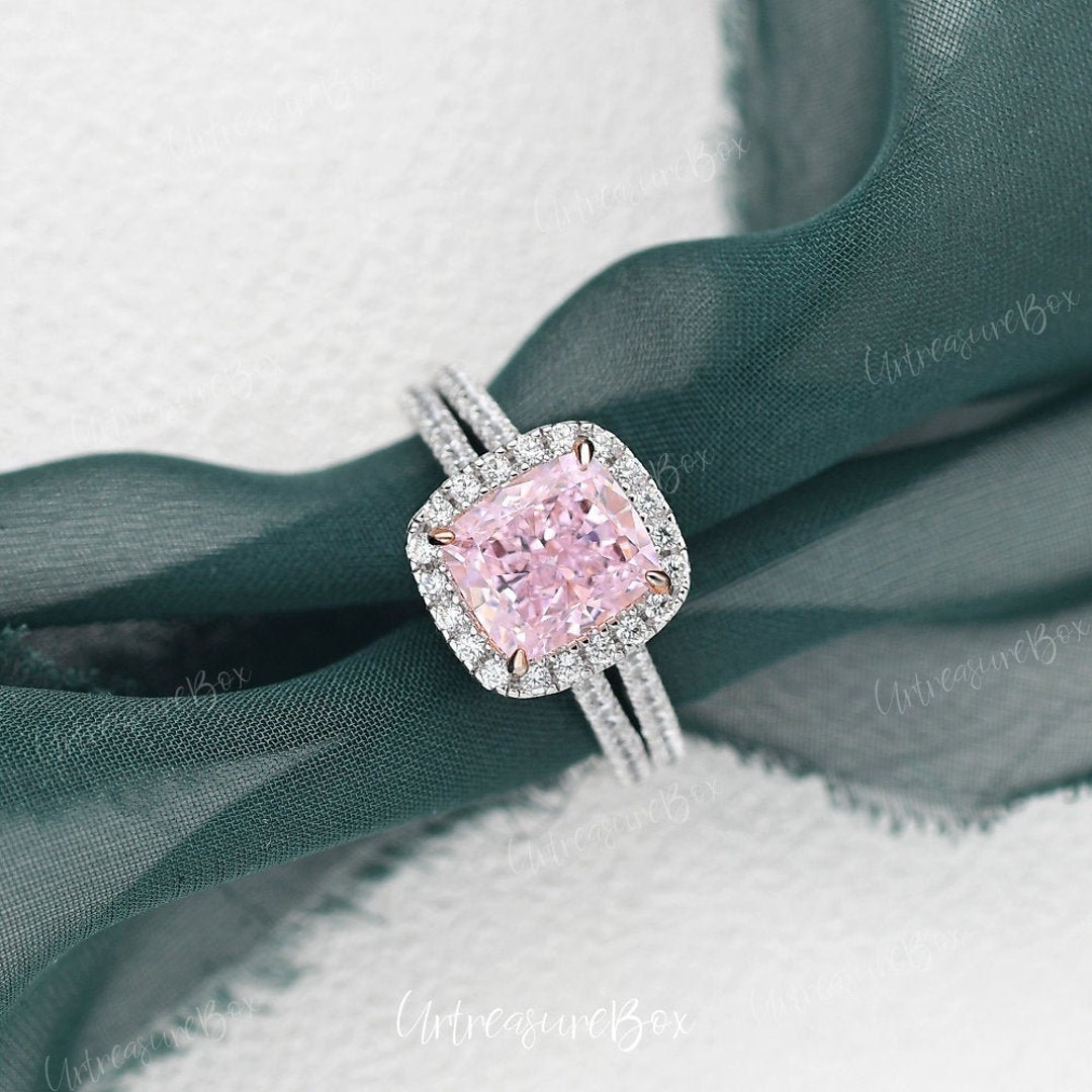 2ct Baby Pink CZ Engagement Ring Simulated Diamond Wedding Ring White ...