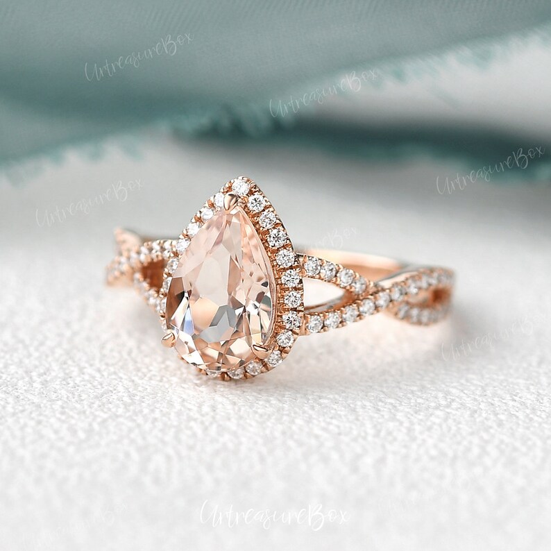 Pear Shaped Morganite Engagement Ring Rose Gold Morganite Ring | Etsy