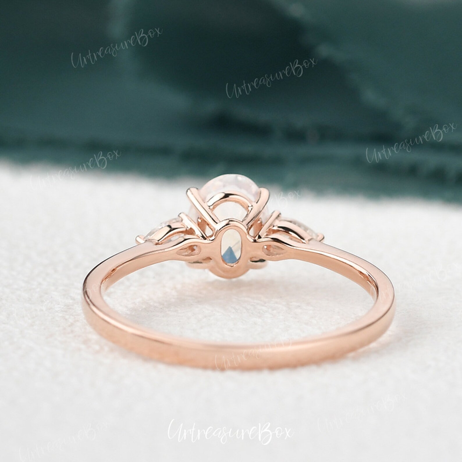 Oval Moonstone Engagement Ring Unique Three Stone Moonstone - Etsy