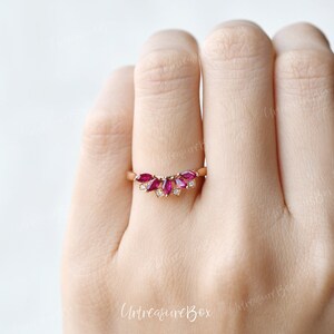 Unique Marquise Ruby Wedding Band Rose Gold Women Ring Diamonds Band ...