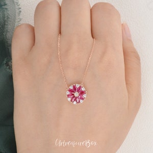 Marquise Ruby Necklace Lab Ruby Pendant Rose Gold Cluster Vintage ...