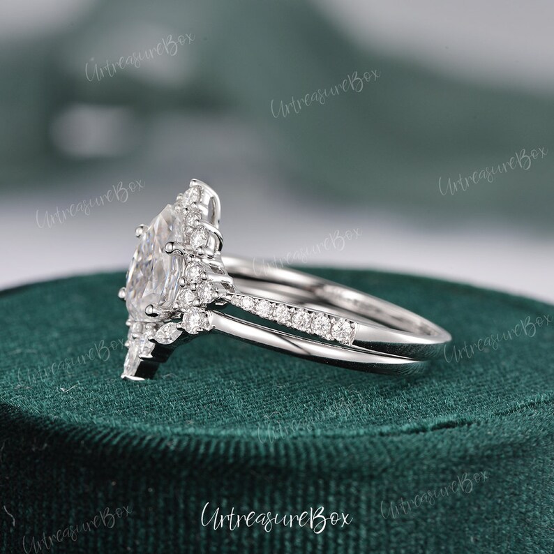 Cluster Moissanite Engagement Ring Set Vintage White Gold Pear - Etsy