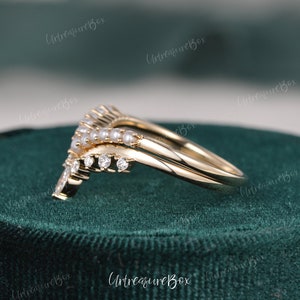 Double Chevron Wedding Band Pearl V Shaped Wedding Ring Enhancer Yellow ...