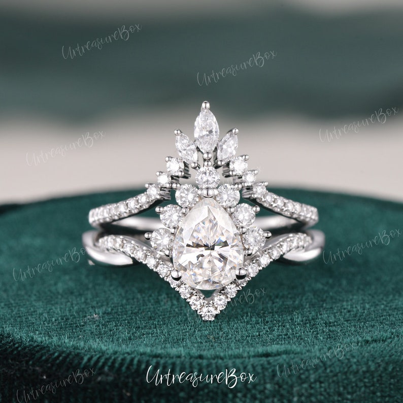 Infinity Pear Shape Moissanite Engagement Ring Set White Gold - Etsy