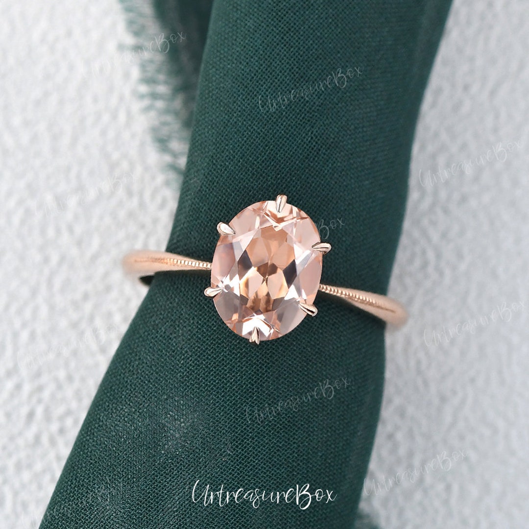 Vintage Morganite Engagement Ring Rose Gold Women Oval Morganite Solitaire Ring Art Deco Ring ...