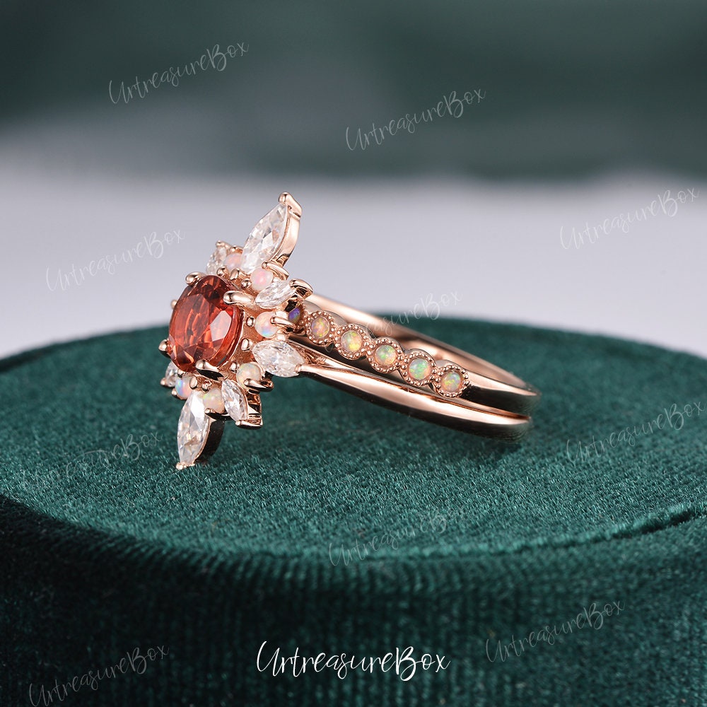 Vintage Sunstone Engagement Ring Rose Gold Sunstone Bridal Set - Etsy