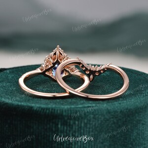 Lab Created Alexandrite Engagement Ring Sets Rose Gold Pear Cut Bridal ...