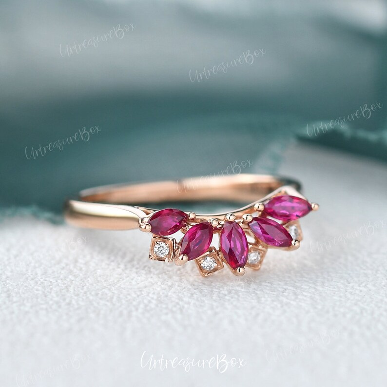 Unique Marquise Ruby Wedding Band Rose Gold Women Ring - Etsy