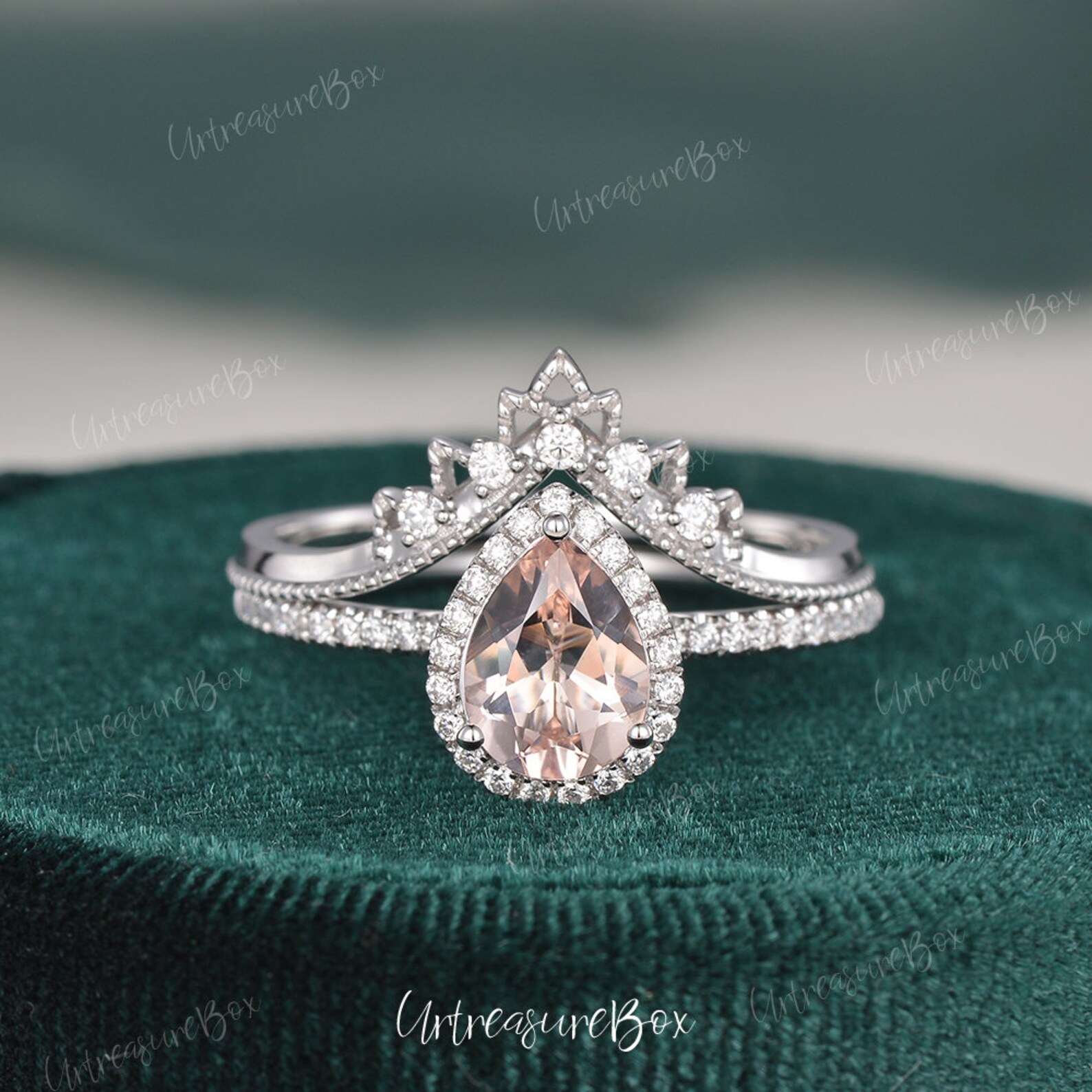 Morganite Bridal Set 2pcs Rose Gold Morganite Engagement Ring - Etsy