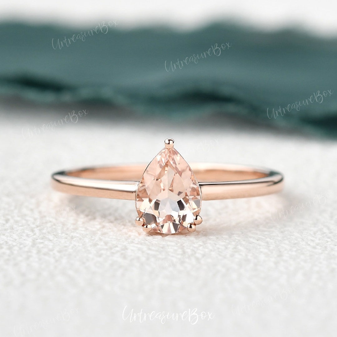 Peachy Morganite Engagement Ring, Pear Shaped Morganite Solitaire Ring ...