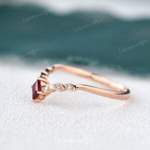 Natural Ruby Diamond Wedding Band Rose Gold Curved Wedding Band Art ...