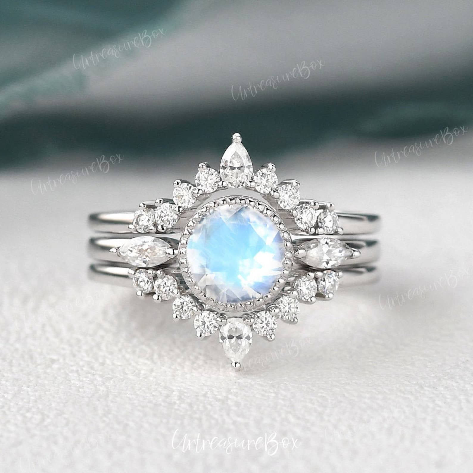 Moonstone Bridal Set 2pcs Vintage Rainbow Color Moonstone | Etsy