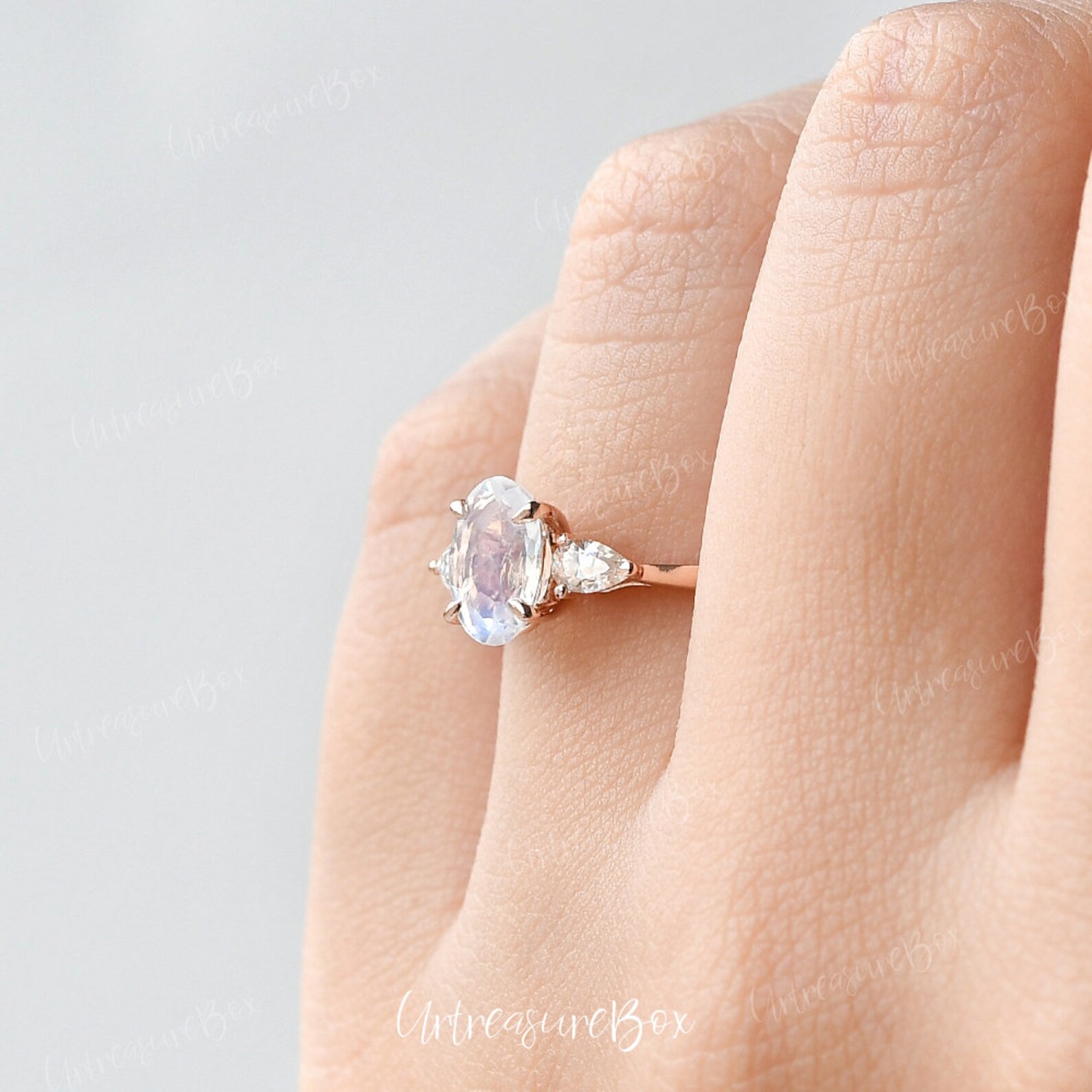 Oval Moonstone Engagement Ring Unique Three Stone Moonstone - Etsy