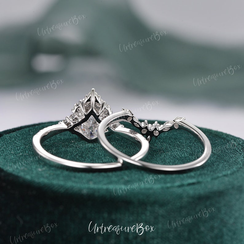 Cluster Moissanite Engagement Ring Set Vintage White Gold Pear - Etsy