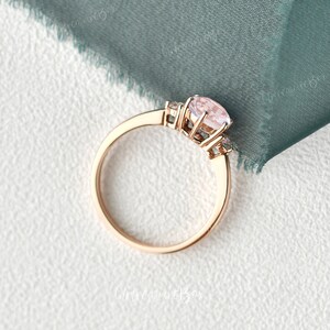 Natural Moonstone Three Stones Engagement Ring Rose Gold Women | Etsy