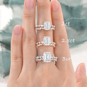 2.5CT Emerald Cut Moissanite Engagement Ring Set Yellow Gold Marquise ...