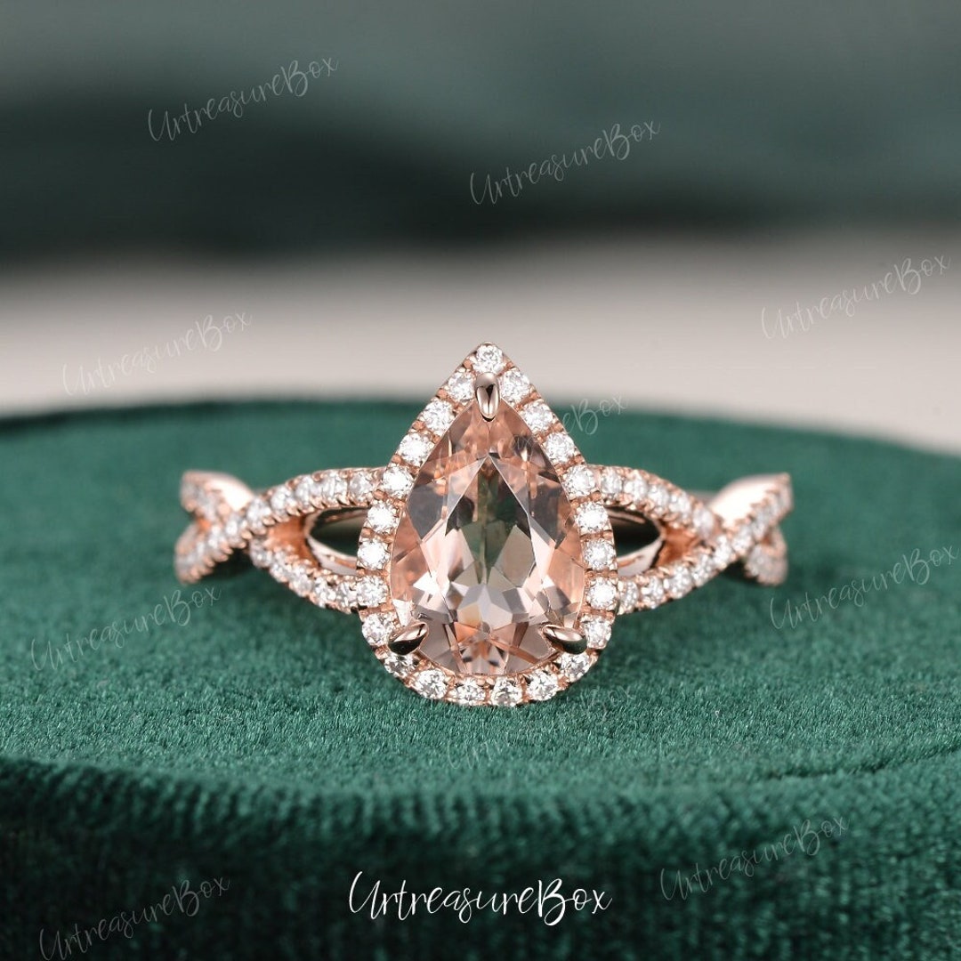 Pear Shaped Morganite Engagement Ring Rose Gold Unique Infinity ...