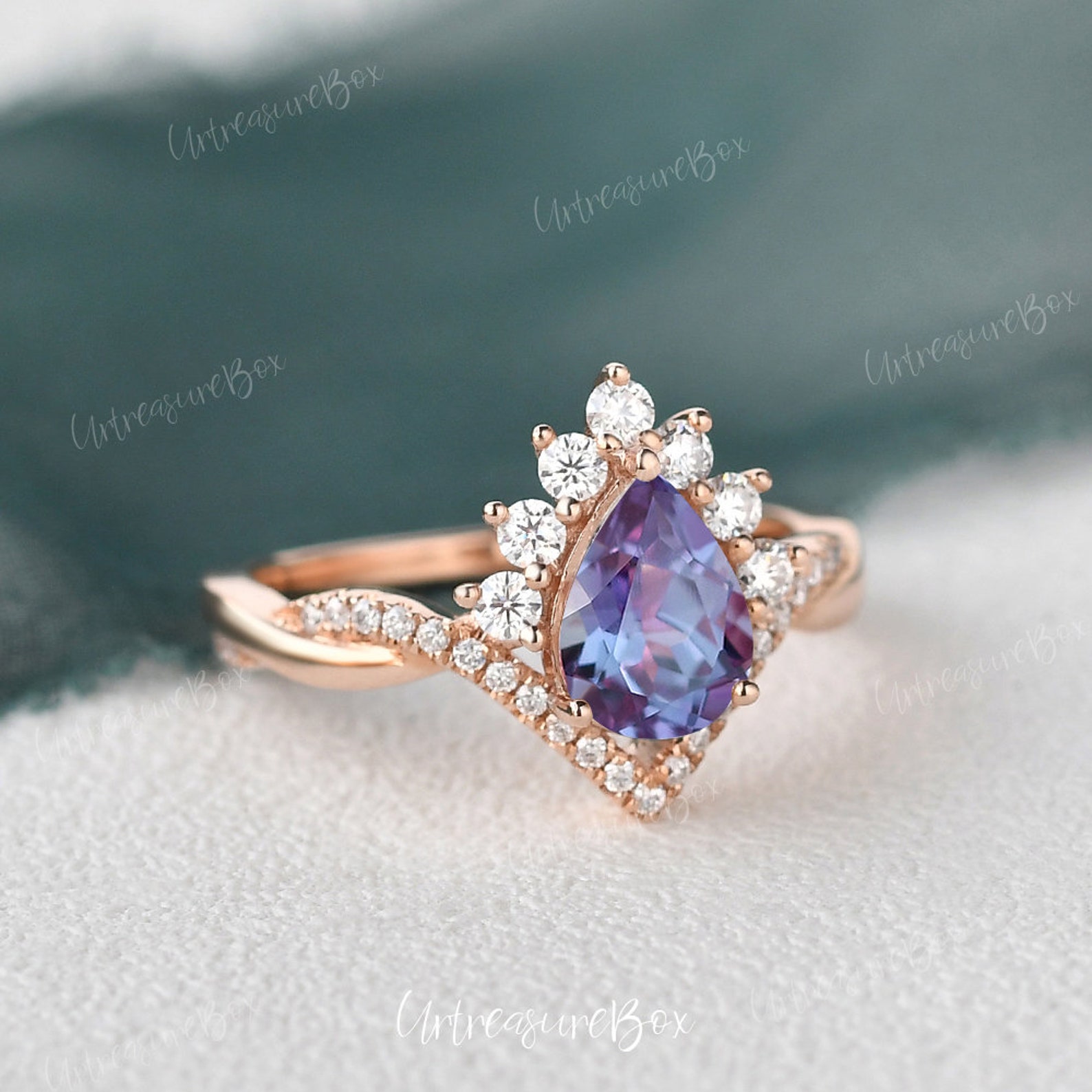Infinity Ring Lab Alexandrite Engagement Ring Vintage Rose - Etsy