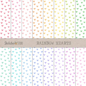 Rainbow Hearts • 16 Hand Drawn Seamless Digital Papers • Heart, Love ...