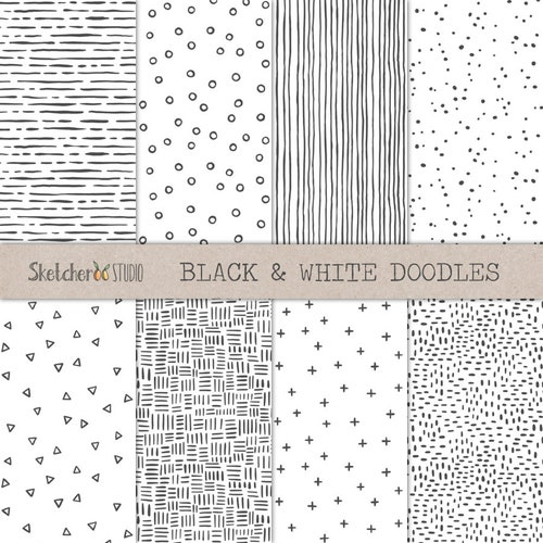Black & White Doodles 8 Hand Drawn Seamless Digital Papers - Etsy