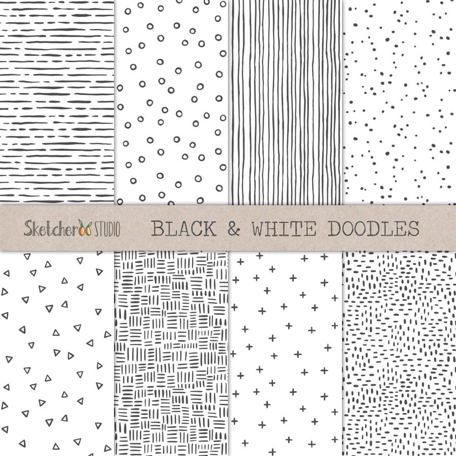 Black & White Doodles 8 Hand Drawn Seamless Digital Papers - Etsy