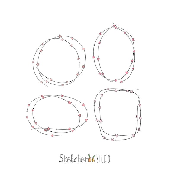 Heart String Frames Clipart 4 Hand Drawn Digital Images With | Etsy
