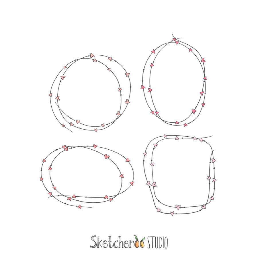 Heart String Frames Clipart • 4 Hand Drawn Digital Images • Png ...