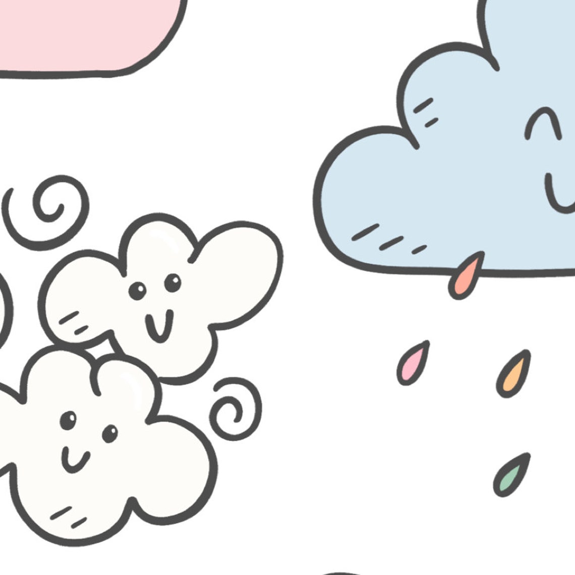 Happy Clouds Clipart • 12 Hand Drawn Digital Images • Png, Pastel ...