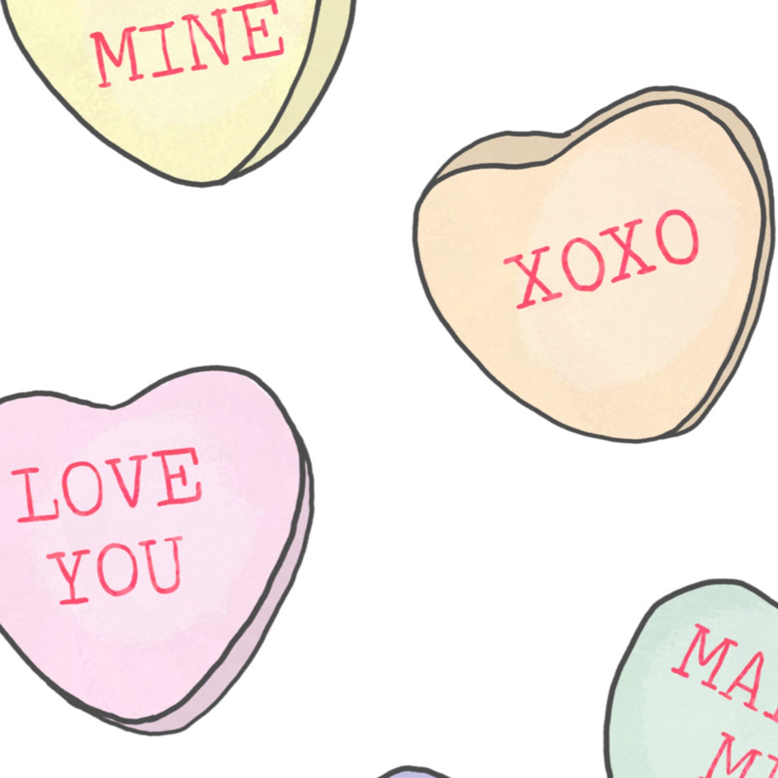 Conversation Hearts Candy Clipart • 12 Hand Drawn Digital Images • Png ...