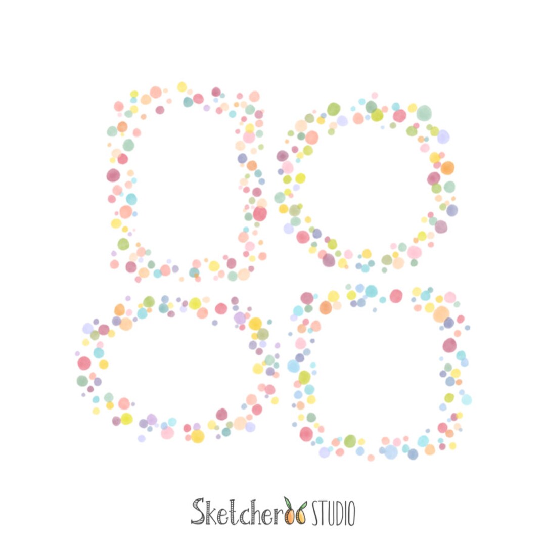 Confetti Frames Clipart • 4 Hand Drawn Digital Images • Png, Rainbow ...