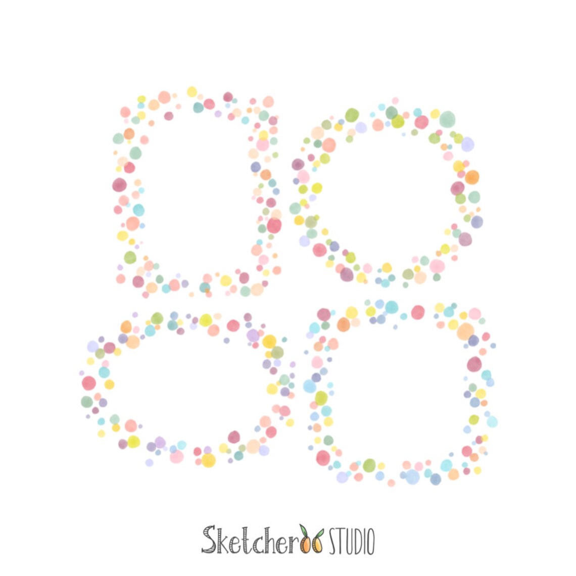Confetti Frames Clipart • 4 Hand Drawn Digital Images • Png, Rainbow ...