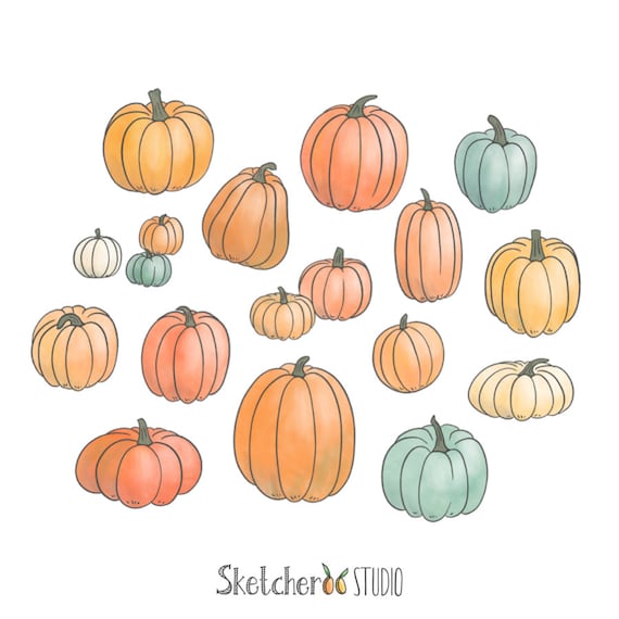 Pumpkins Clipart 15 Hand Drawn Digital Images With | Etsy