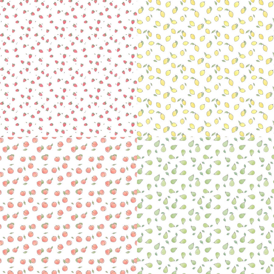 Fruit Grove • 8 Hand Drawn Seamless Digital Papers • Doodle, Fruits ...
