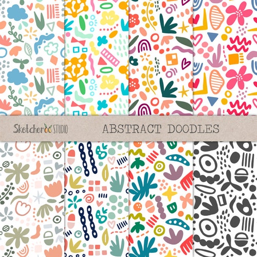 Hand Drawn Digital Paper: Geometric Abstract Brush Doodles - Etsy
