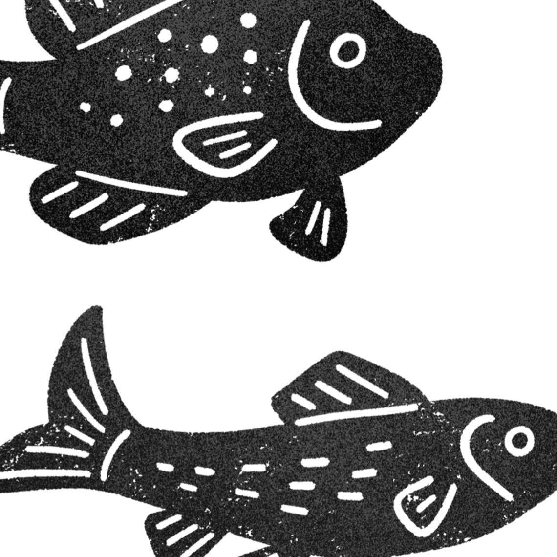 Stamp-style Fish Clipart • 11 Hand Drawn Digital Images • Png, Black ...