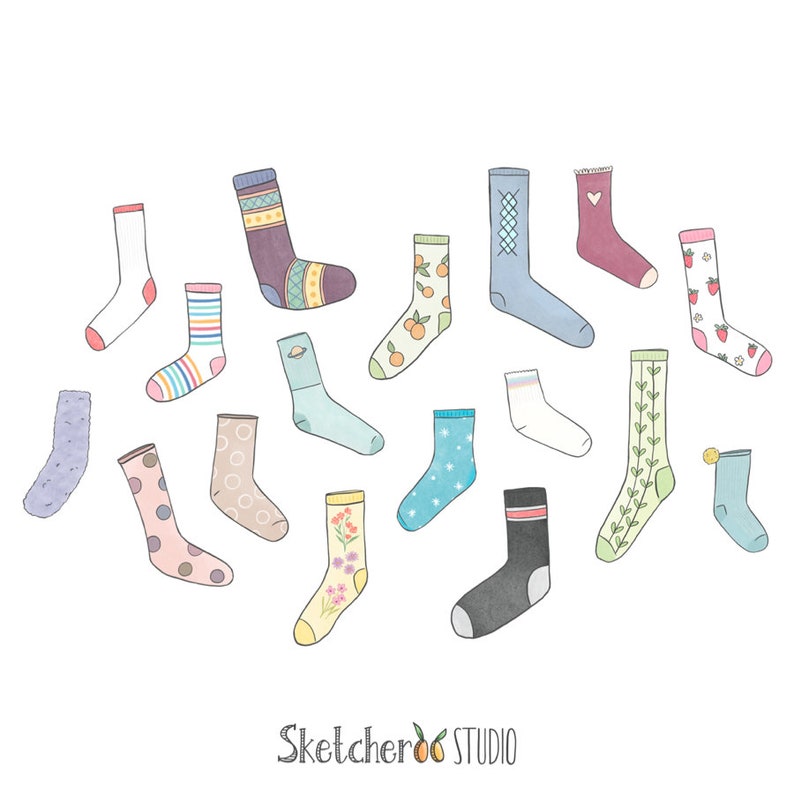 Socks Clipart • 17 Hand Drawn Digital Images • Png, Sock, Illustrated ...