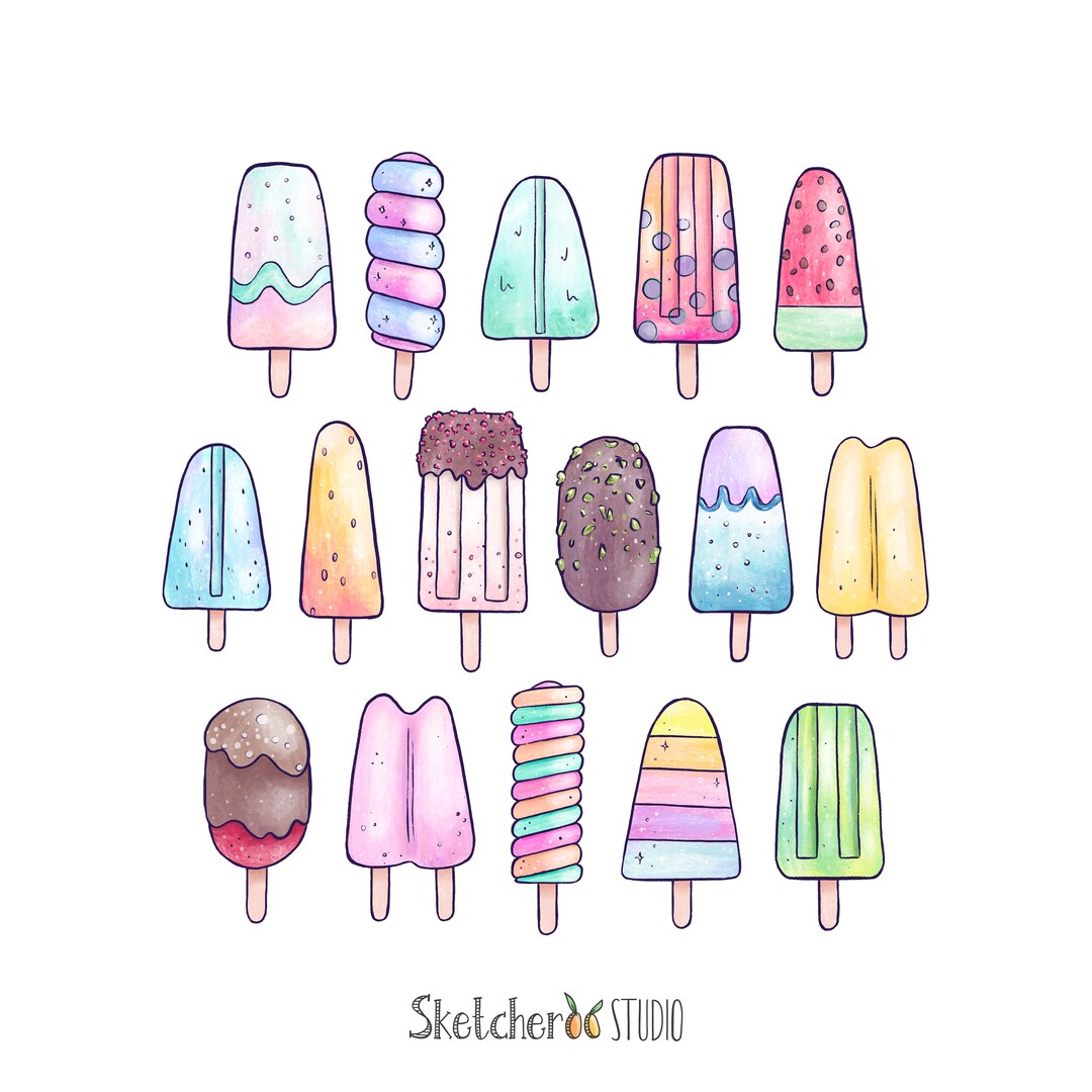 Popsicle Ice Lolly Clipart • 16 Hand Drawn Digital Images • Png, Summer ...