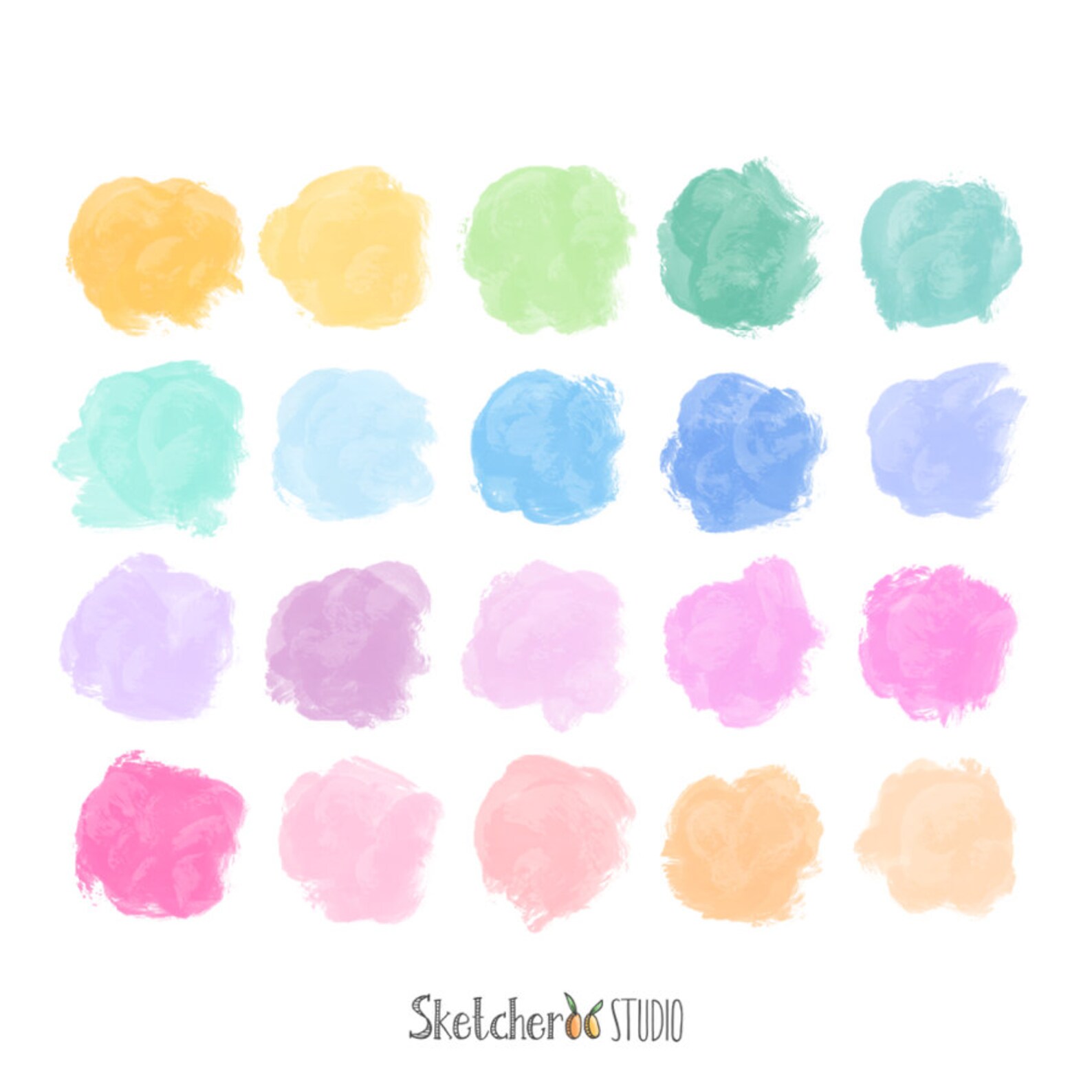 Paint Splotch Clipart • 20 Hand Drawn Digital Images • Png, Rainbow ...